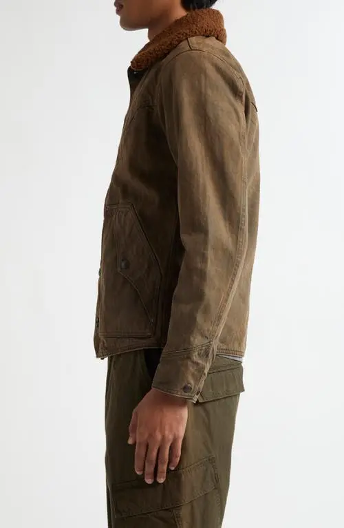 Double Rl Halkirk Fleece Collar Denim Jacket - Distressed